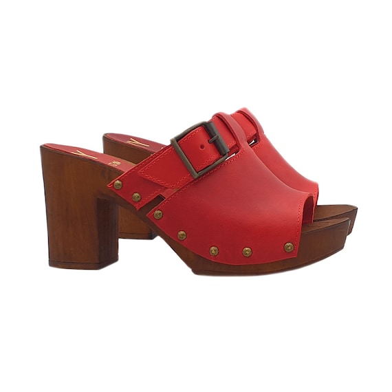 Women's Swedish Clogs With Heel 8 in Leather Made in Italy | Etsy