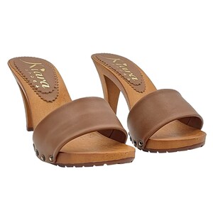 Leather-colored Clogs With 9 Cm Heel - Made in Italy - K6308 CUOIO - Etsy