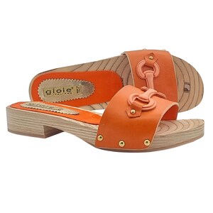 Orange Clogs in Leather With 2.5 Cm Heel - Made in Italy - GL133 ...