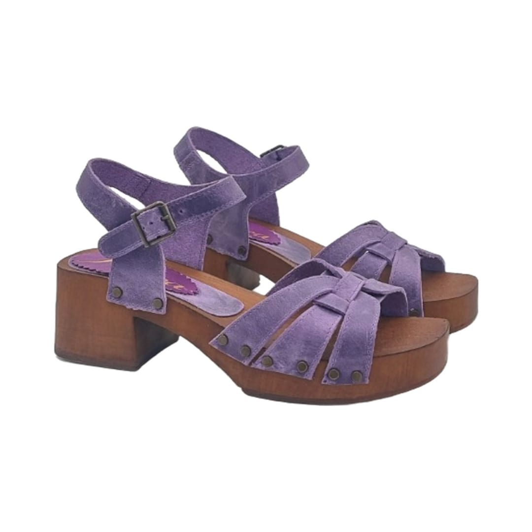 Wisteria-colored Clogs With Crossed Leather Bands and 6 Cm Heels - Made ...