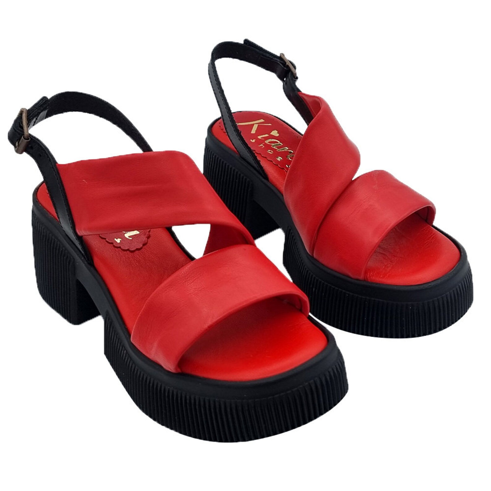 Red Women's Sandals With Strap and 7 Cm Heel - KS101 ROSSO - Etsy