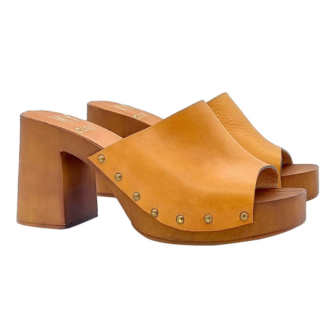 Women's Clogs in Brown Leather and Heel 85 Made in - Etsy