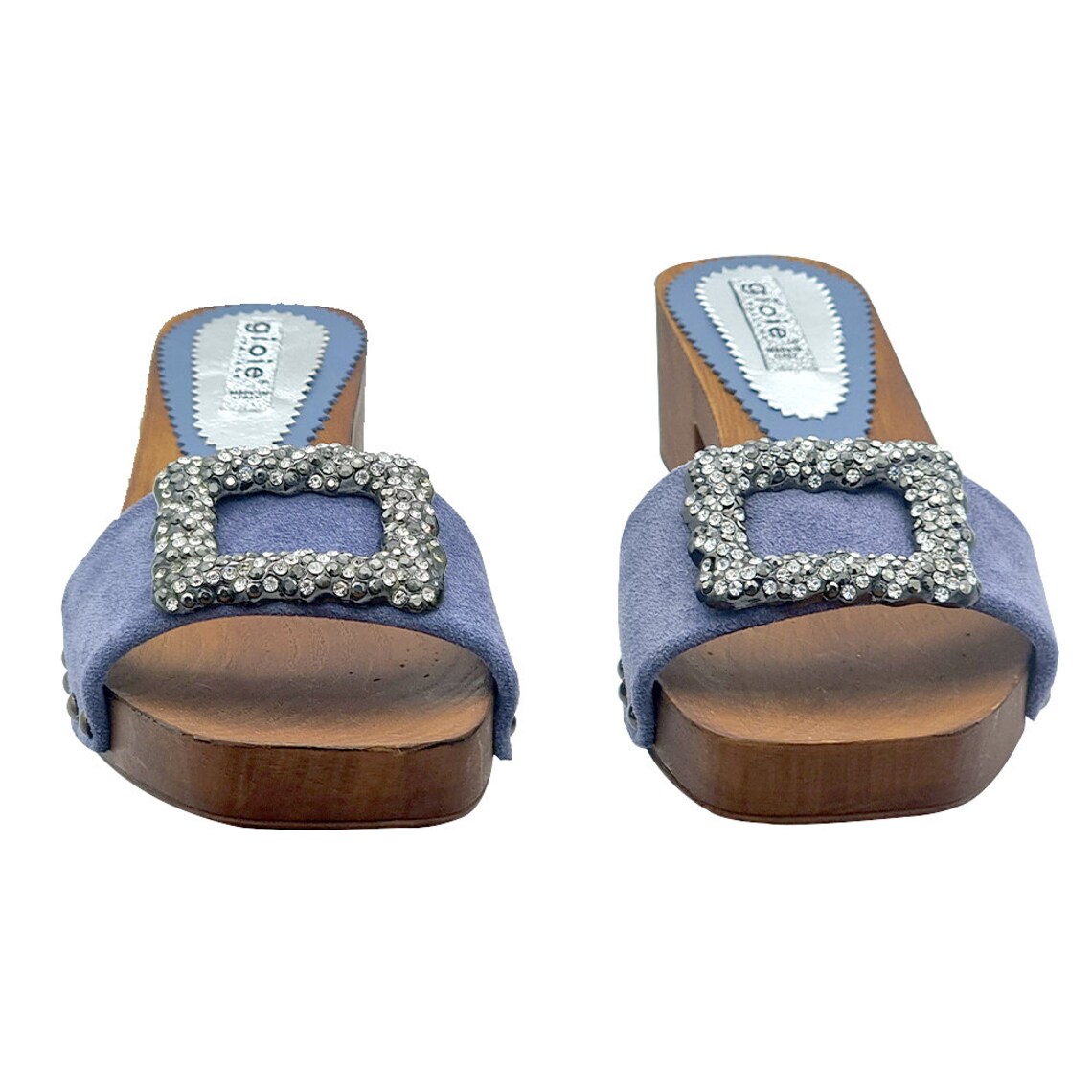 Blue Suede Clogs With Jewel Accessory - Made in Italy - GM1901 CAM AV ...