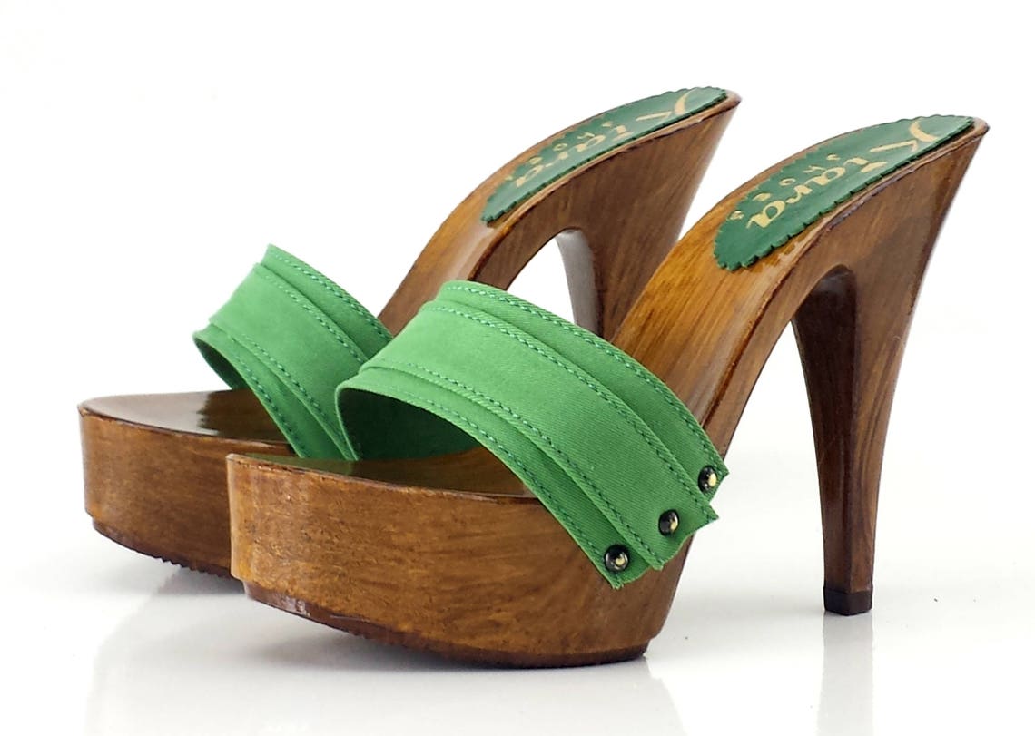 Green Heel Clogs Made in Italy -K9101 VERDE - Etsy Canada