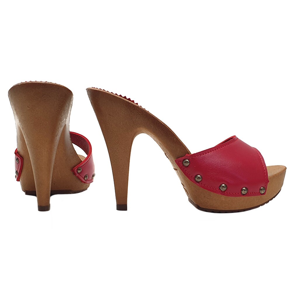 Red Clogs With Leather Upper Heel 11 k213001p ROSSO | Etsy