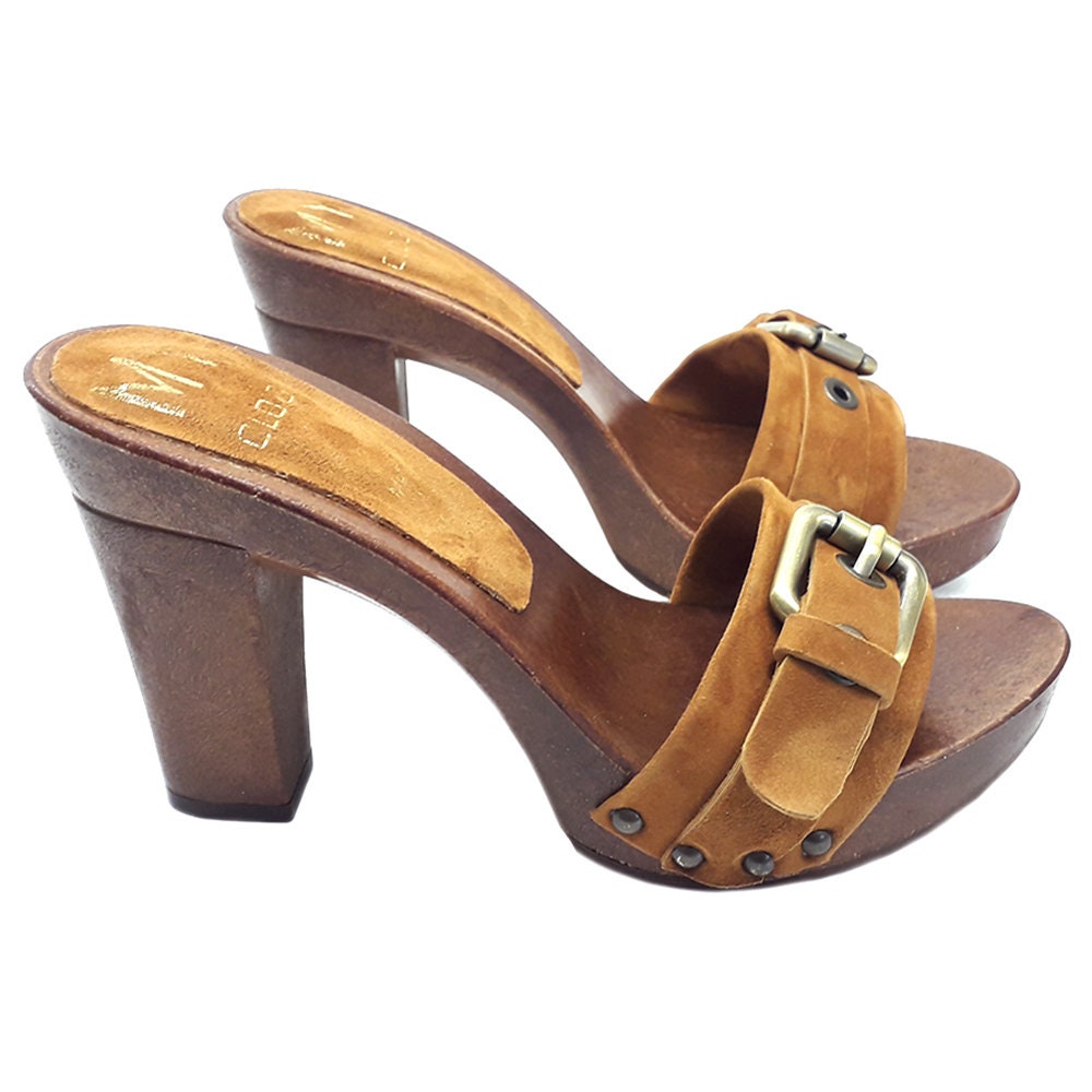 Brown Clogs in Suede With Comfy Heel MY812 CAM MARRONE - Etsy
