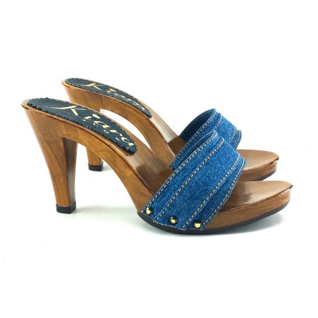 Elegant Denim Clogs Heel 9 by Kiara Shoes - K6101 DENIM - Etsy