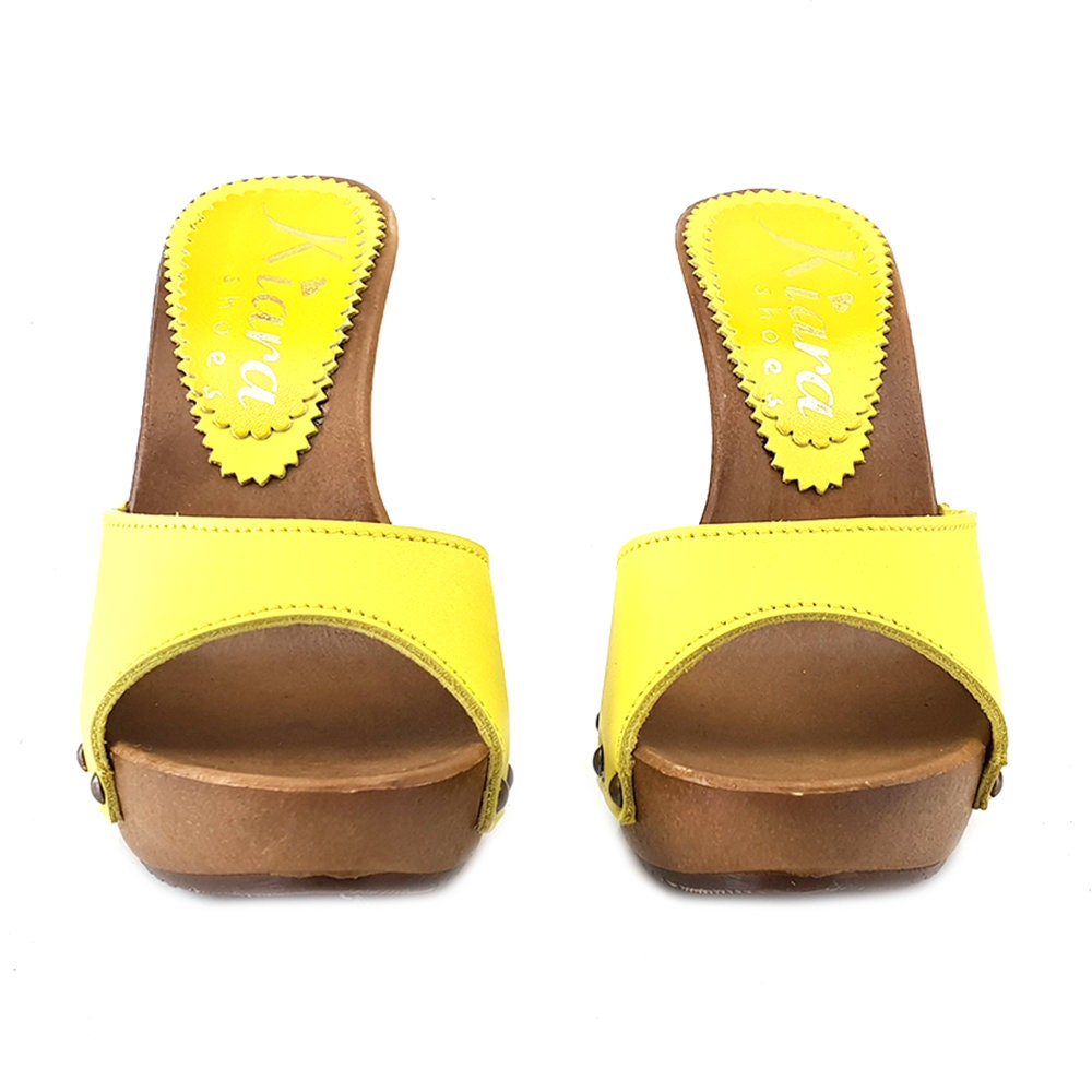 Yellow Leather Clogs K213001 GIALLO | Etsy