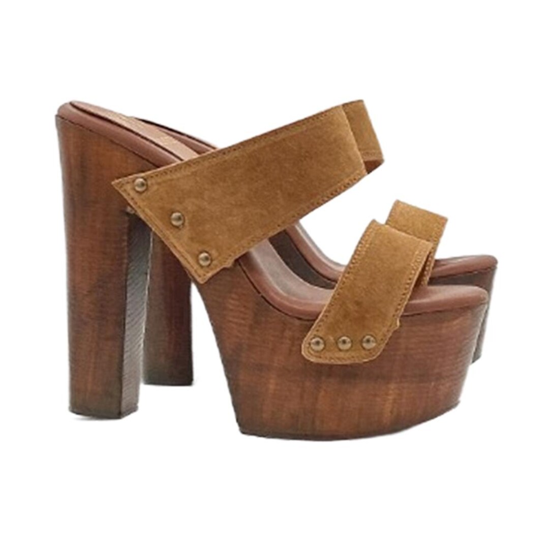 Suede Clogs With High Heel - Made in Italy - MY39 CAM CUOIO - Etsy
