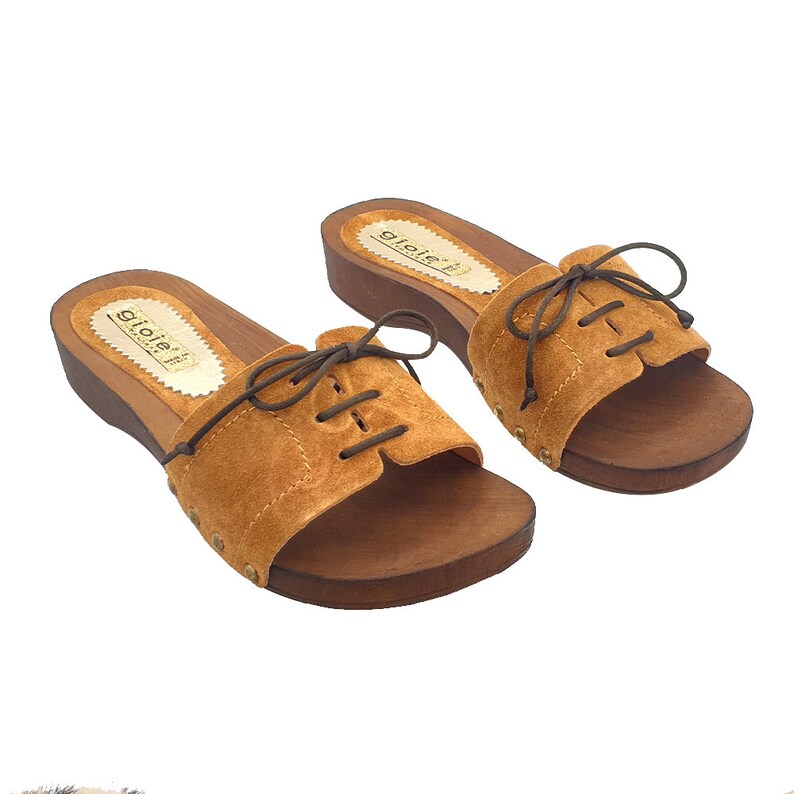 Comfortable Low Clogs in Leather-colored Suede With Laces - Etsy