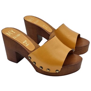 Clogs With Ocher Leather Band and 9 Cm Heel - Made in Italy - MY139 ...