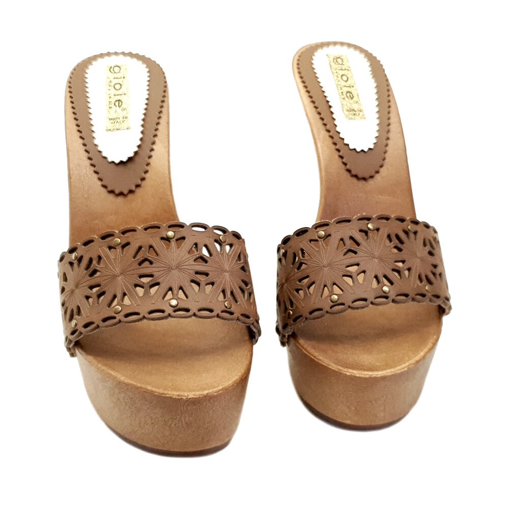 Women's Clogs in Lasered Leather G93401 CUOIO - Etsy