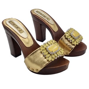 Women's Clogs With Golden Uppers Enriched With a Jewel Accessory - Made ...