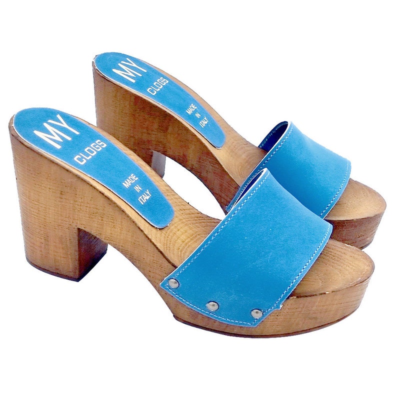 Clogs Band in Blue Leather With Heel 9 - Made in Italy - MY10 BLU ROYAL ...