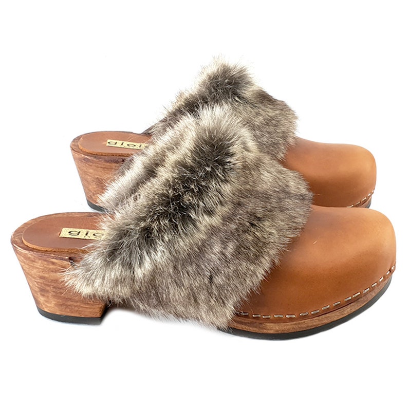 Clogs With Upper in Leather and Synthetic Fur G3140 VIS | Etsy