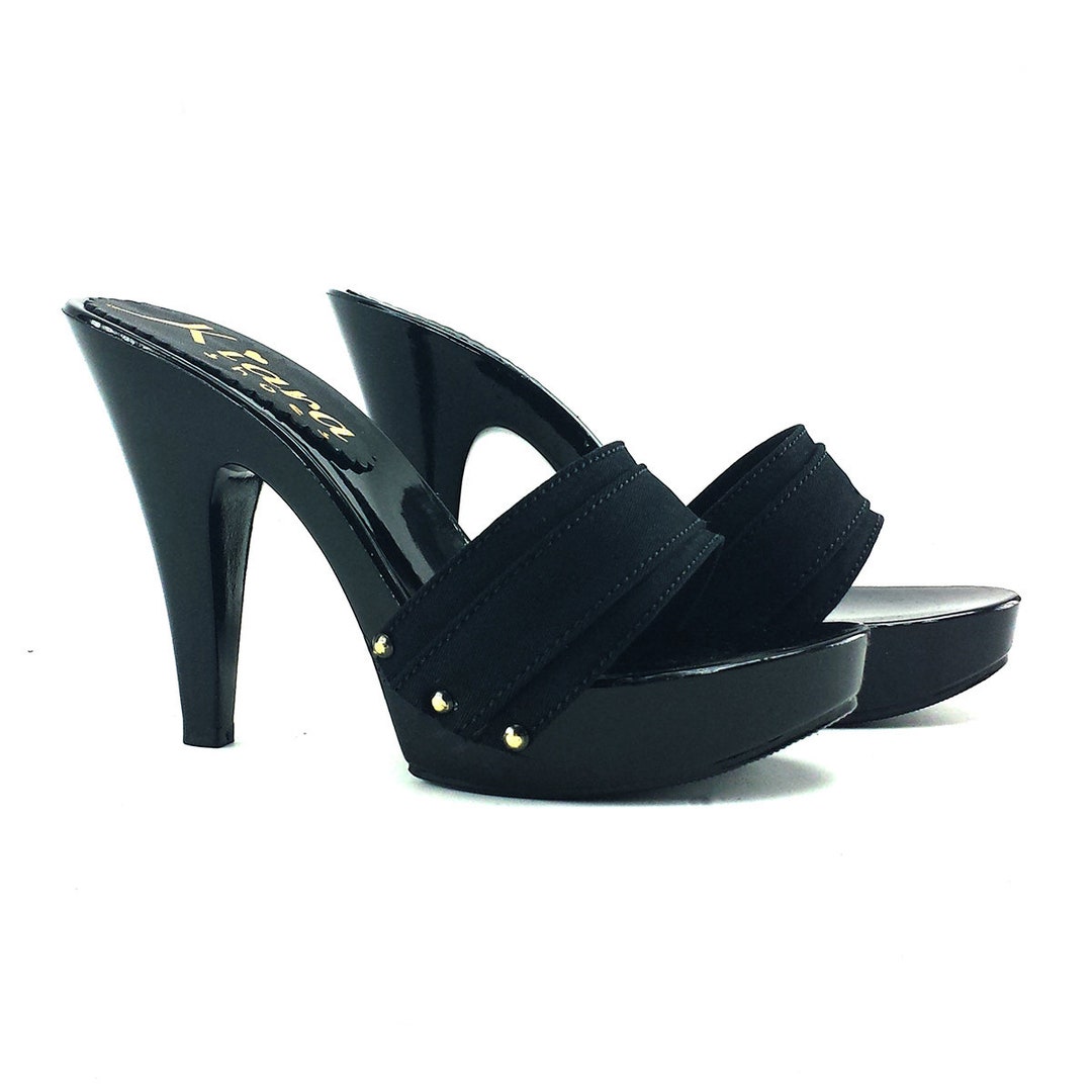 Black Lacquered Clogs Heel 11 K21501 NERO - Etsy