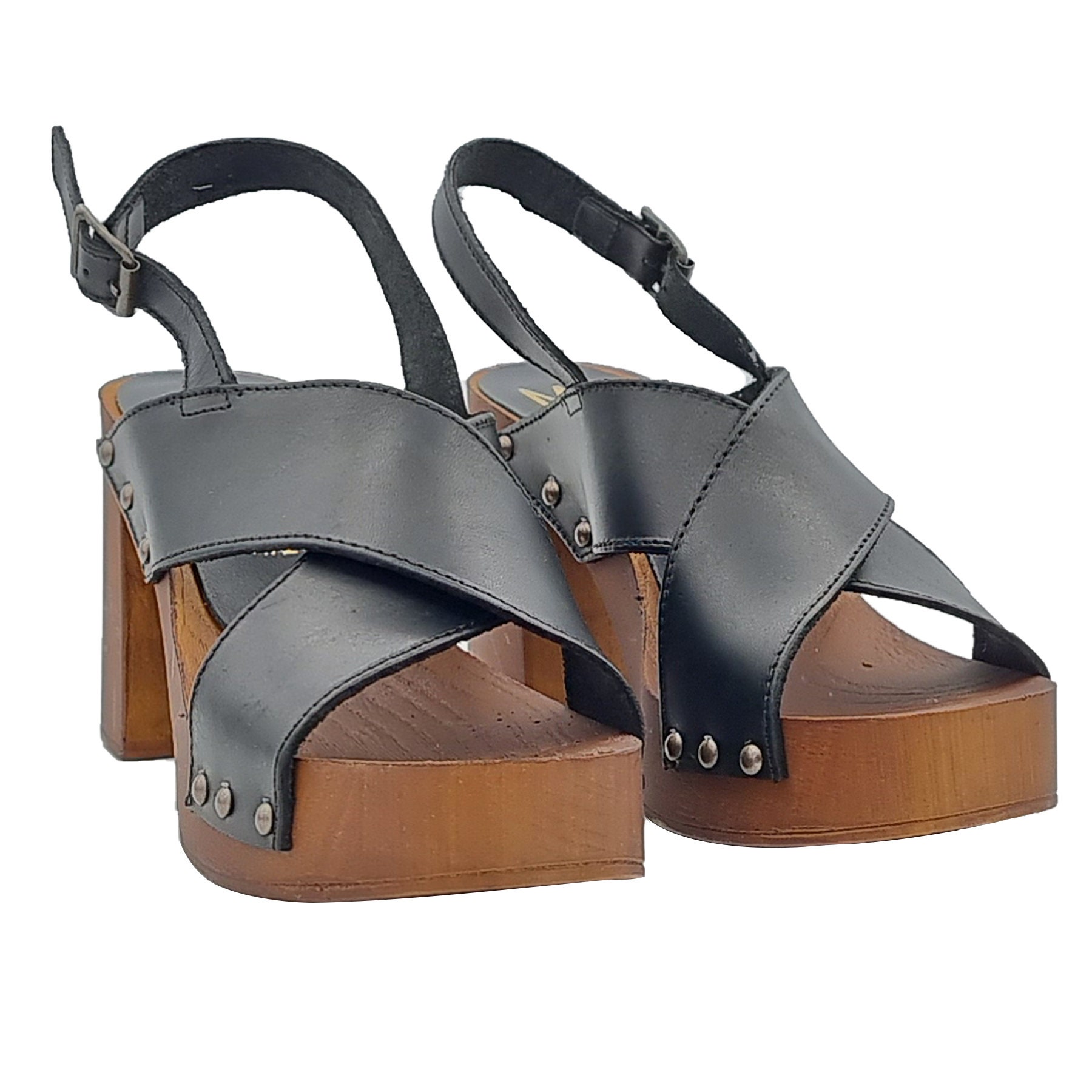Black Women's Sandals With Crossed Bands and 8.5 Cm Heel - Made in ...