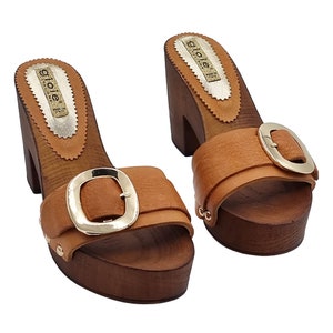 Women's Clogs With Leather Upper and Gold Buckle - G1042 CAME - Etsy