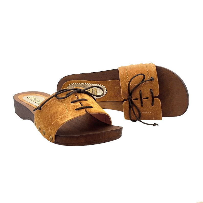 Comfortable Low Clogs in Leather-colored Suede With Laces - Etsy