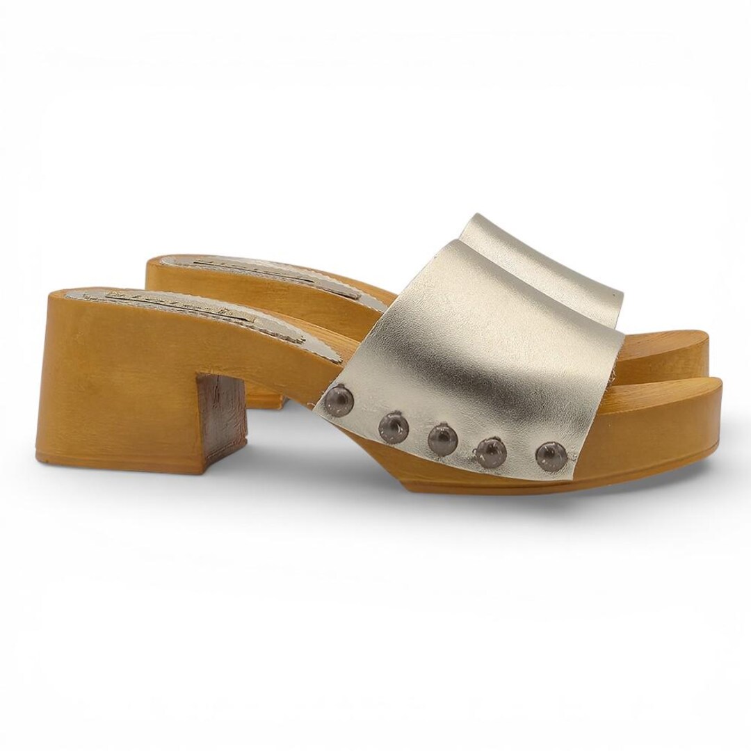 Simple Clogs With Gold Leather Strap – Handmade Production Made in ...