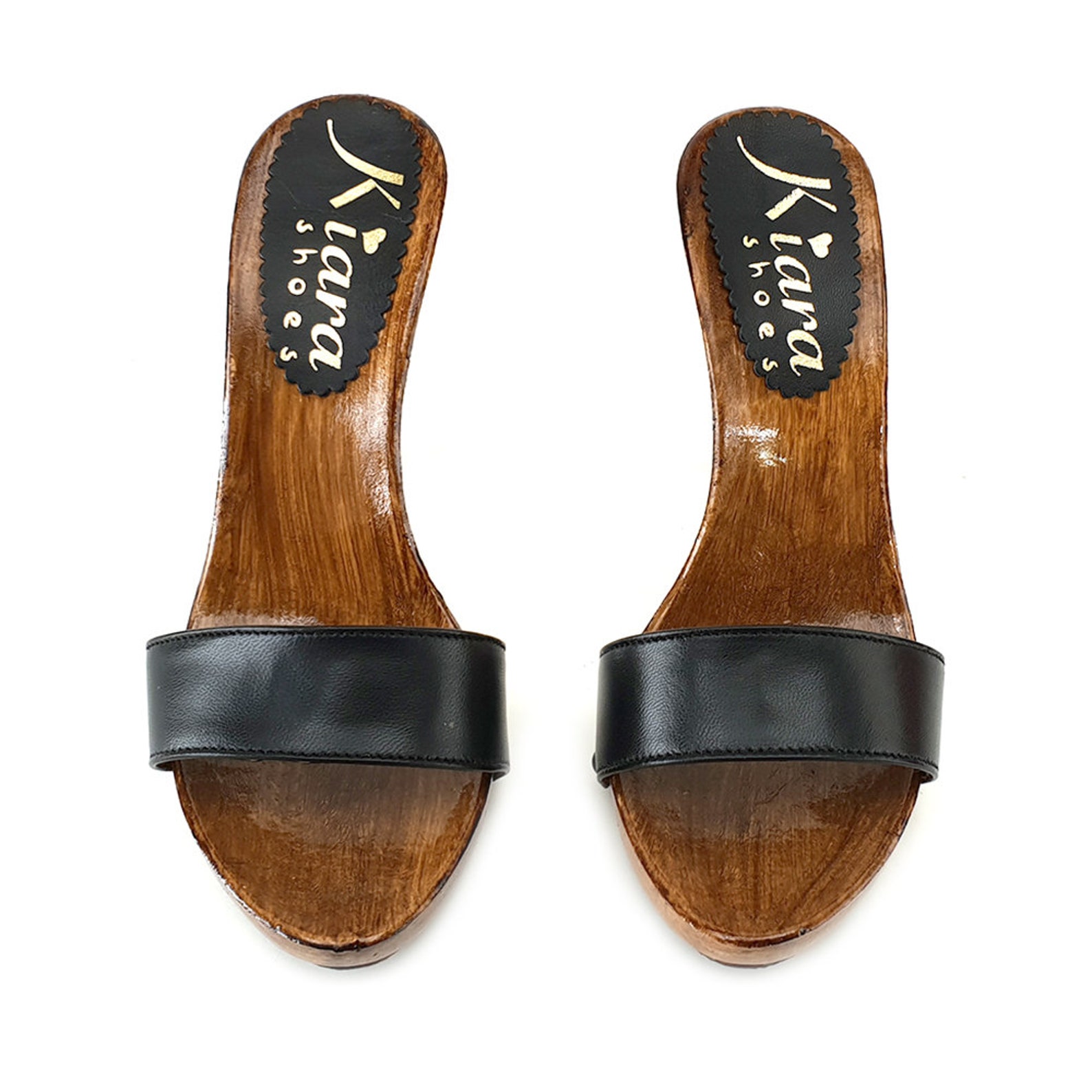 Black Leather Stiletto Clogs - KM7103 BLACK - Etsy