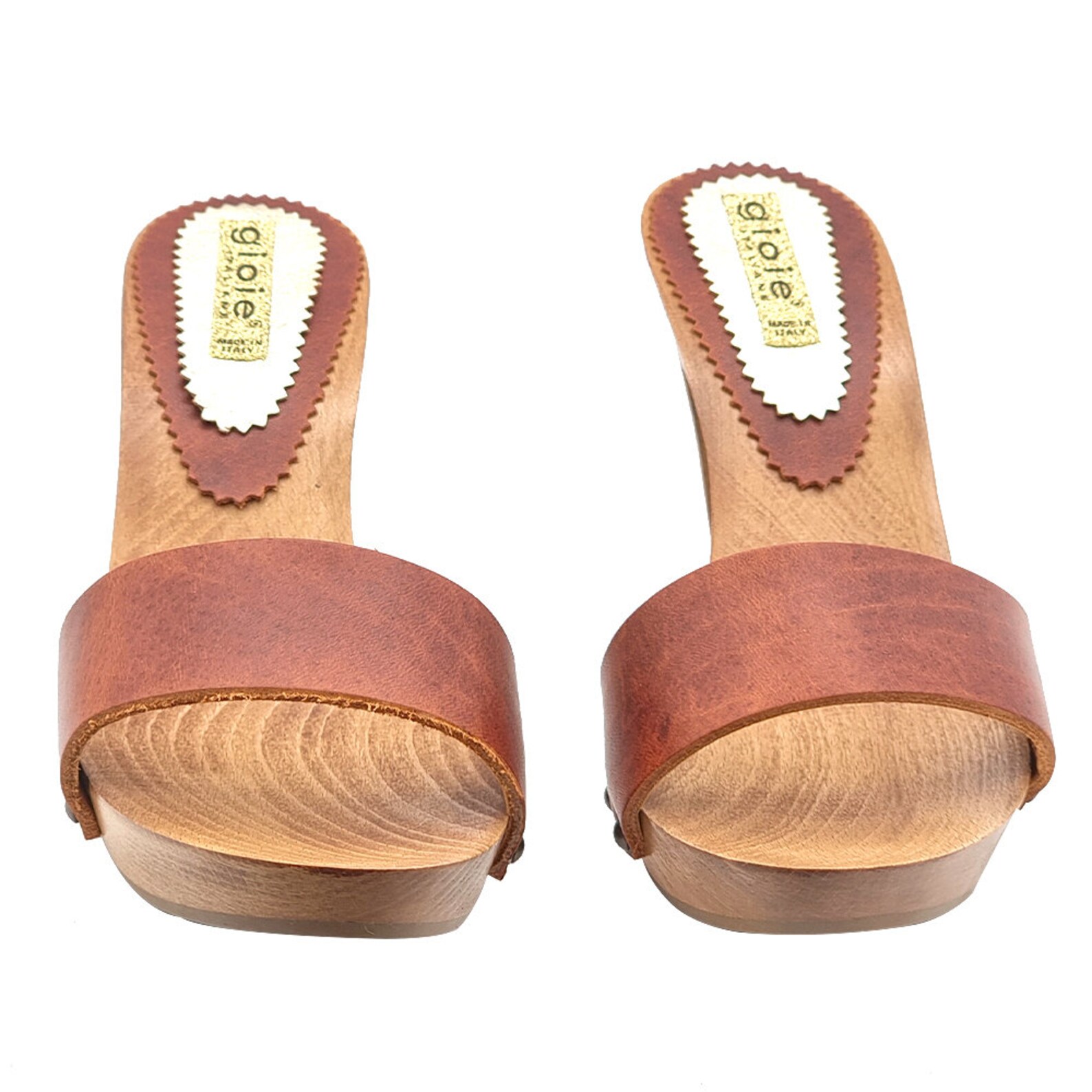 Women's Clogs With Brown Leather Band - Made in Italy - GL71002 MARRONE ...