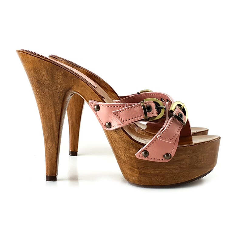 Pink Leather Clogs Heel 13 K9130 ROSA - Etsy