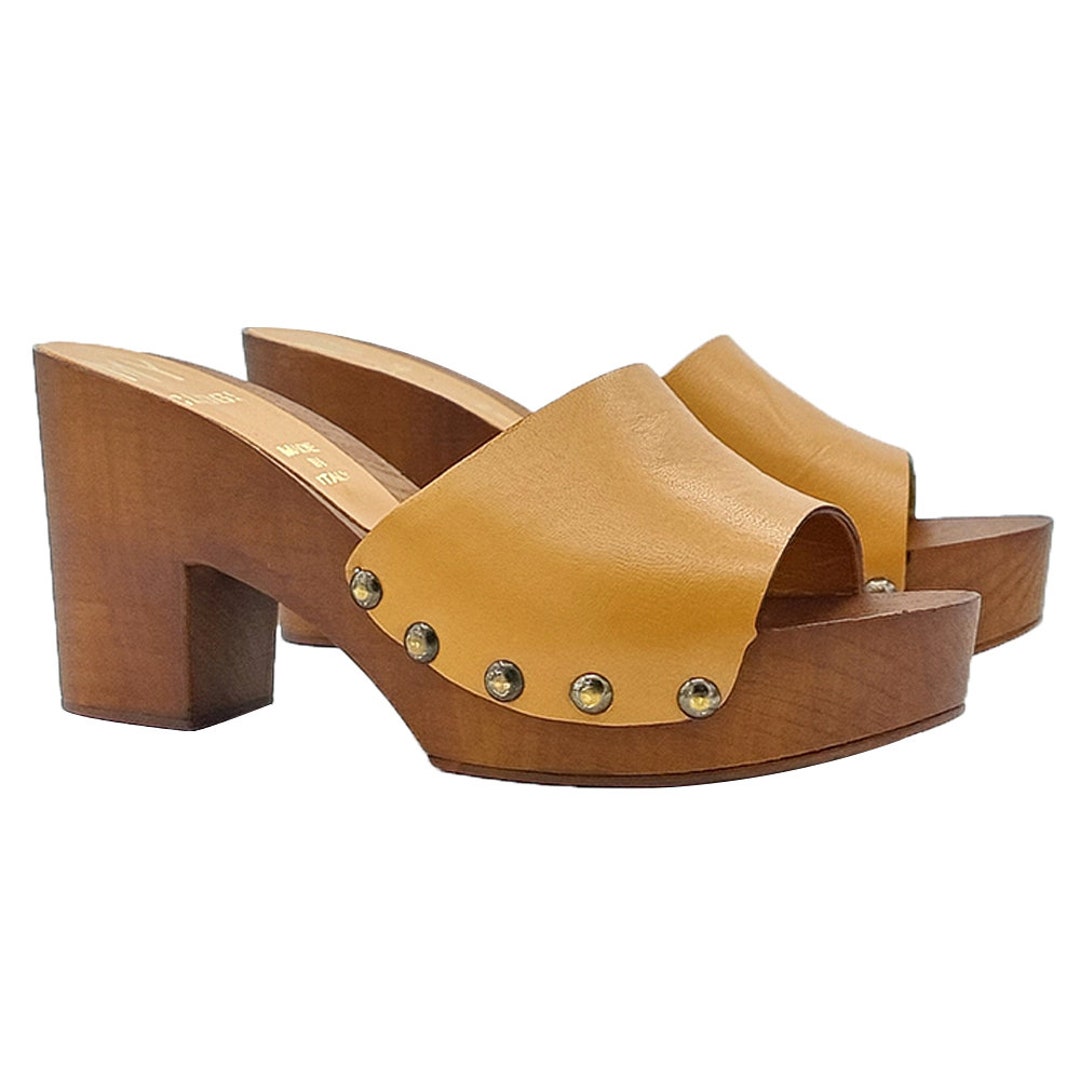 Clogs With Ocher Leather Band and 9 Cm Heel - Made in Italy - MY139 ...