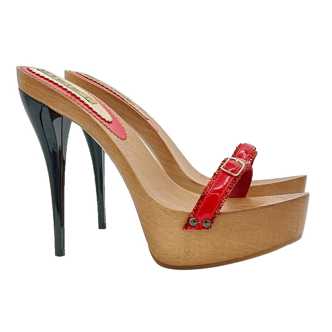 Elegant Clogs With Thin Red Band and 14 Cm Stiletto Heel - From 35 to ...