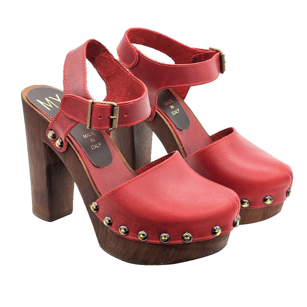 Red Swedish Clogs Closed With High Heel and Strap MY462 ROSSO - Etsy
