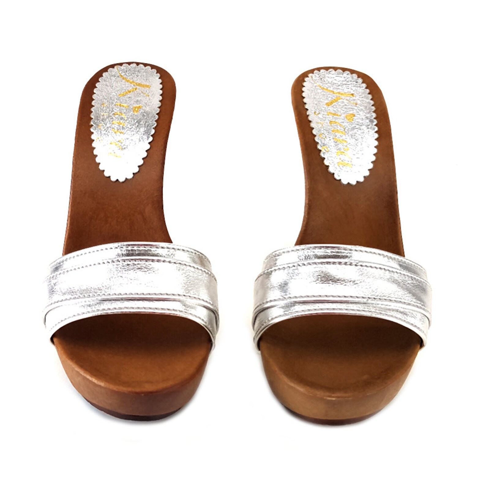 Women's Silver Leather Clogs K21301 ARGENTO - Etsy