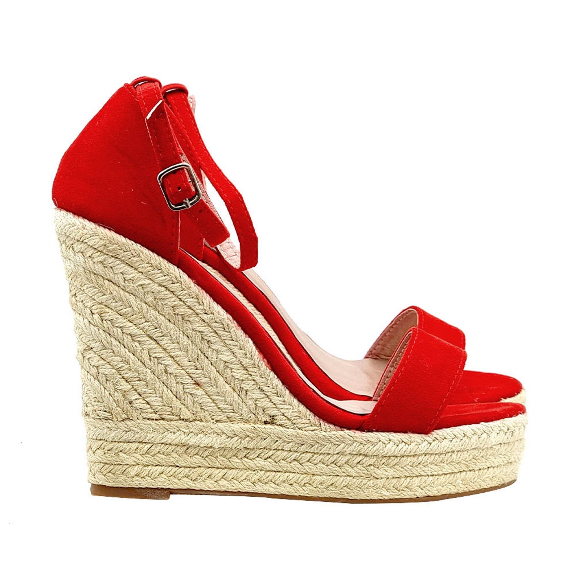 Red Sandals With Rope Wedge With Ankle Strap - Made in Italy - KCZ23 ...