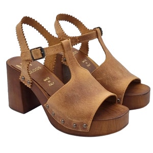 Brown Leather Clogs With 8 Cm Heel - Made in Italy - MY263 MARRONE - Etsy