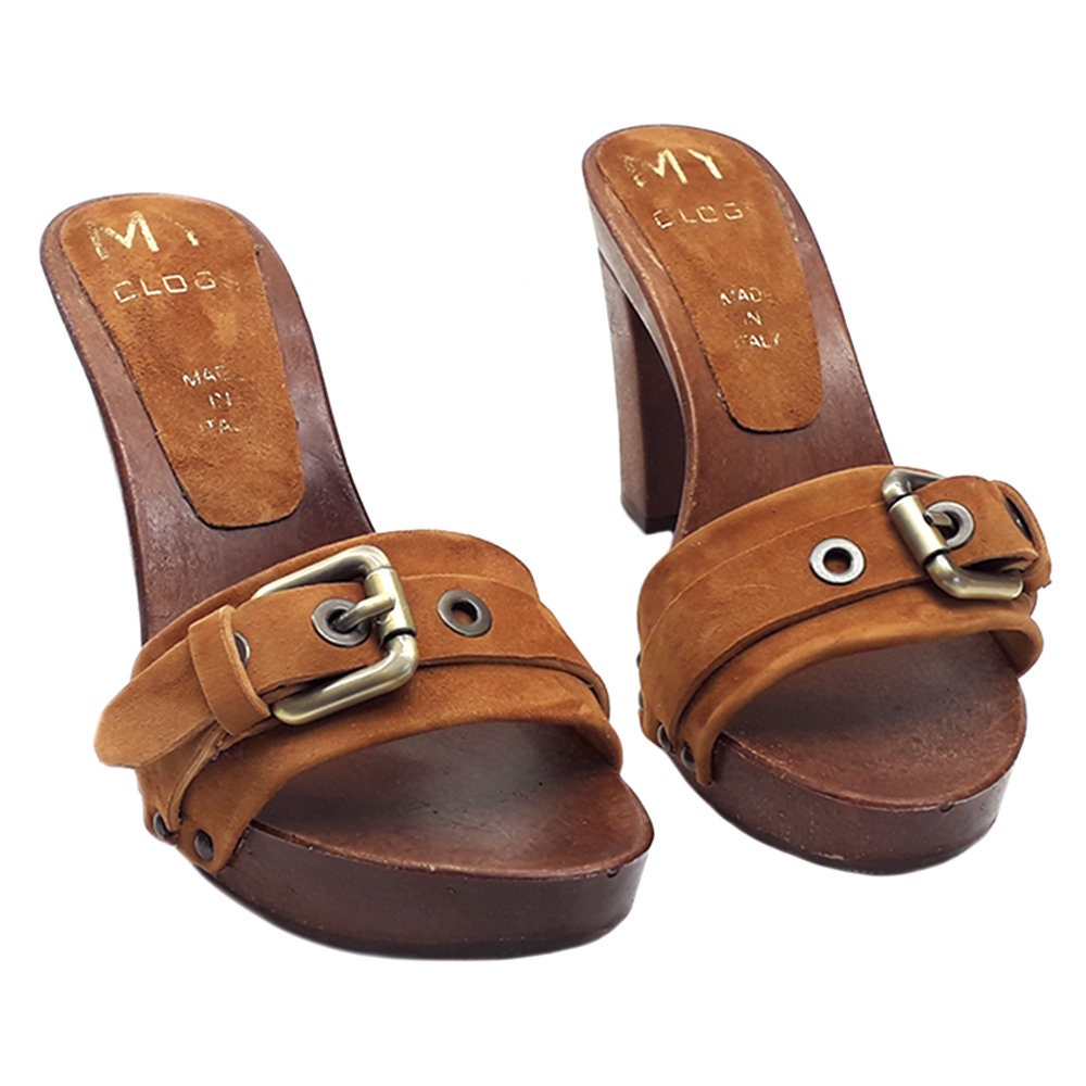 Brown Clogs in Suede With Comfy Heel MY812 CAM MARRONE - Etsy