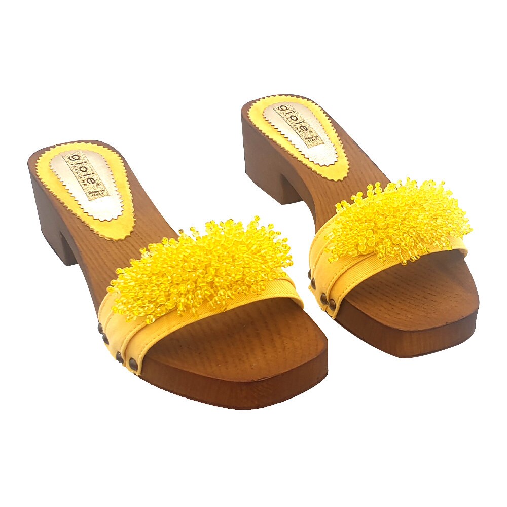 Clogs With Double Yellow Band and Beads 4.5 Cm Heel Made in - Etsy