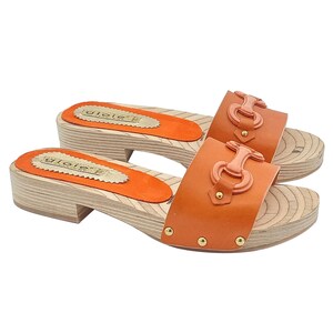 Orange Clogs in Leather With 2.5 Cm Heel - Made in Italy - GL133 ...