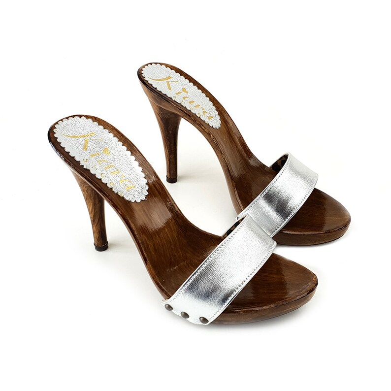 Stiletto Clogs Silver Leather - KM7103 Silver - Etsy