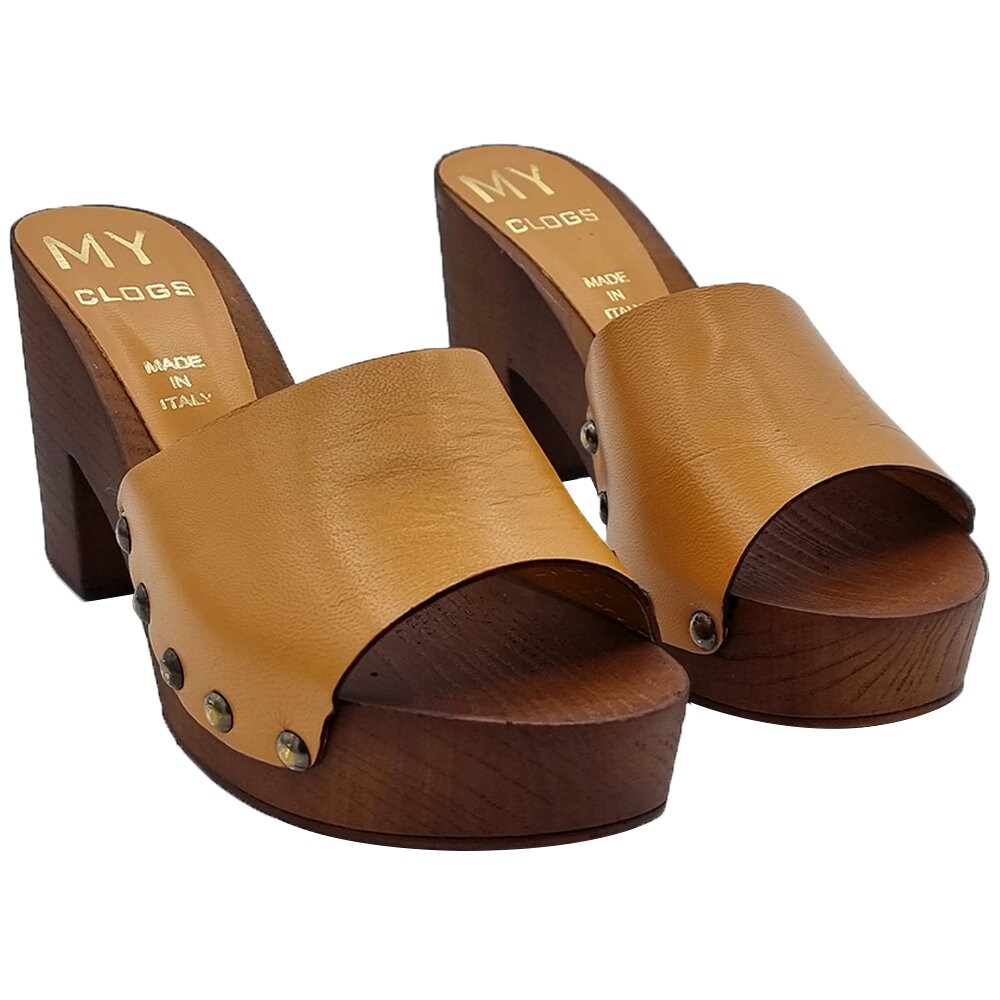 Clogs With Ocher Leather Band and 9 Cm Heel - Made in Italy - MY139 ...