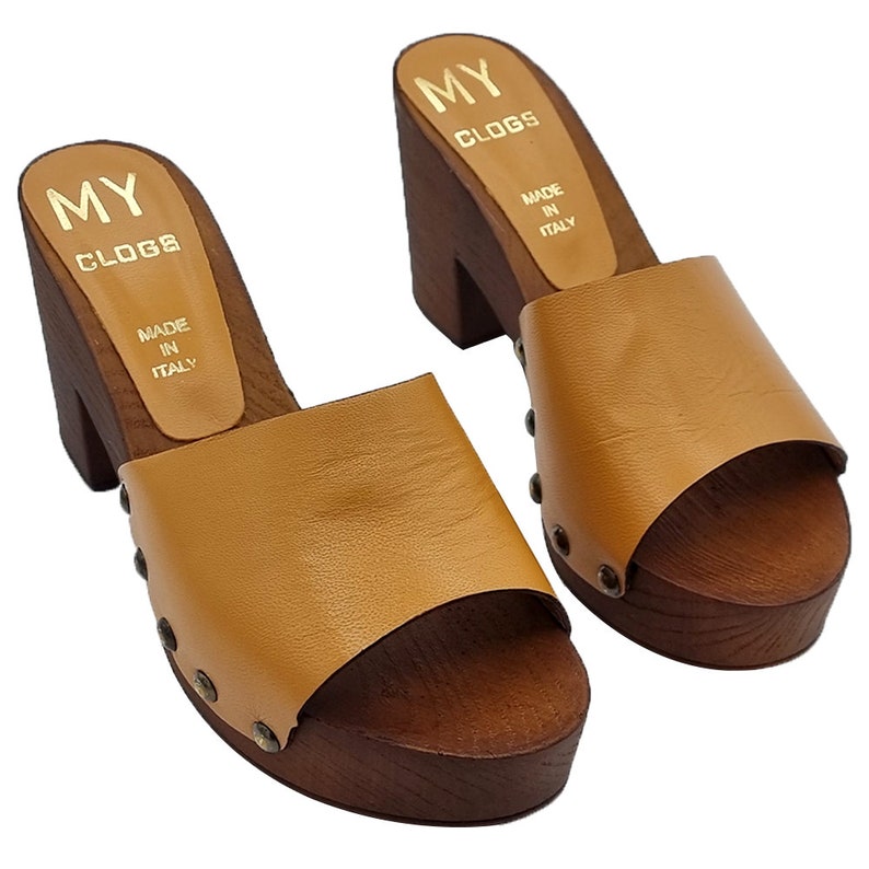 Clogs With Ocher Leather Band and 9 Cm Heel - Made in Italy - MY139 ...