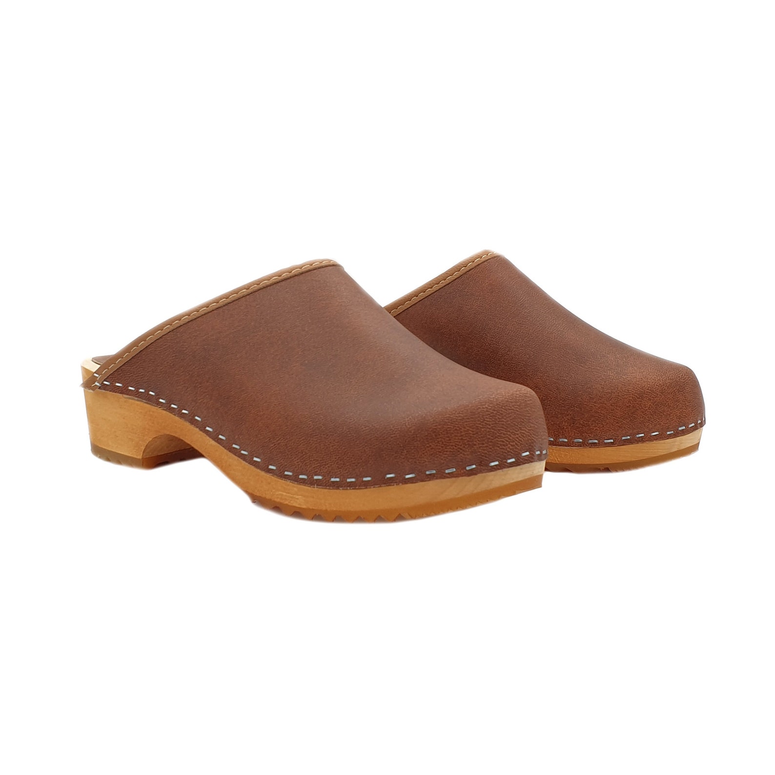 Classic Real Wood Clogs - Leather Upper - Made in Italy - MY64 MARRONE ...
