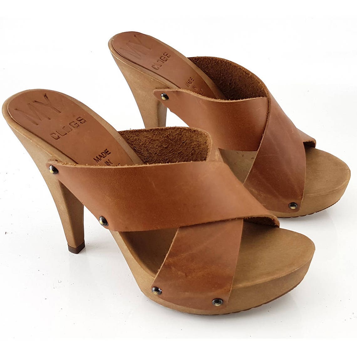 Heel Clogs With Crossed Leather Band Made in Italy MY32120 - Etsy