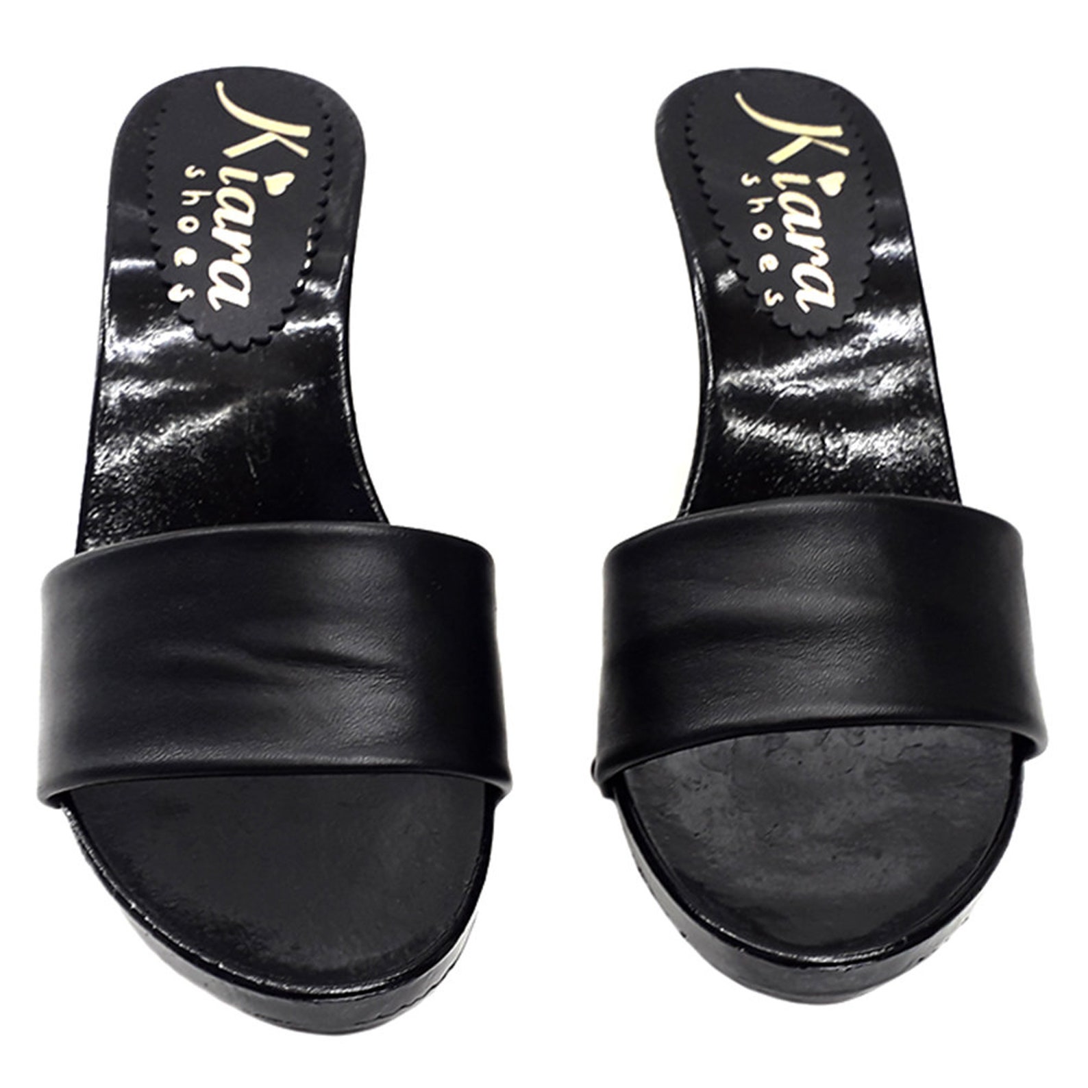 Kiara Shoes Black Clogs With Leather Upper Heel 9 K6508 NERO | Etsy