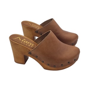Leather Clogs and Heel 9 Cm - Made in Italy - MY308 CUOIO - Etsy
