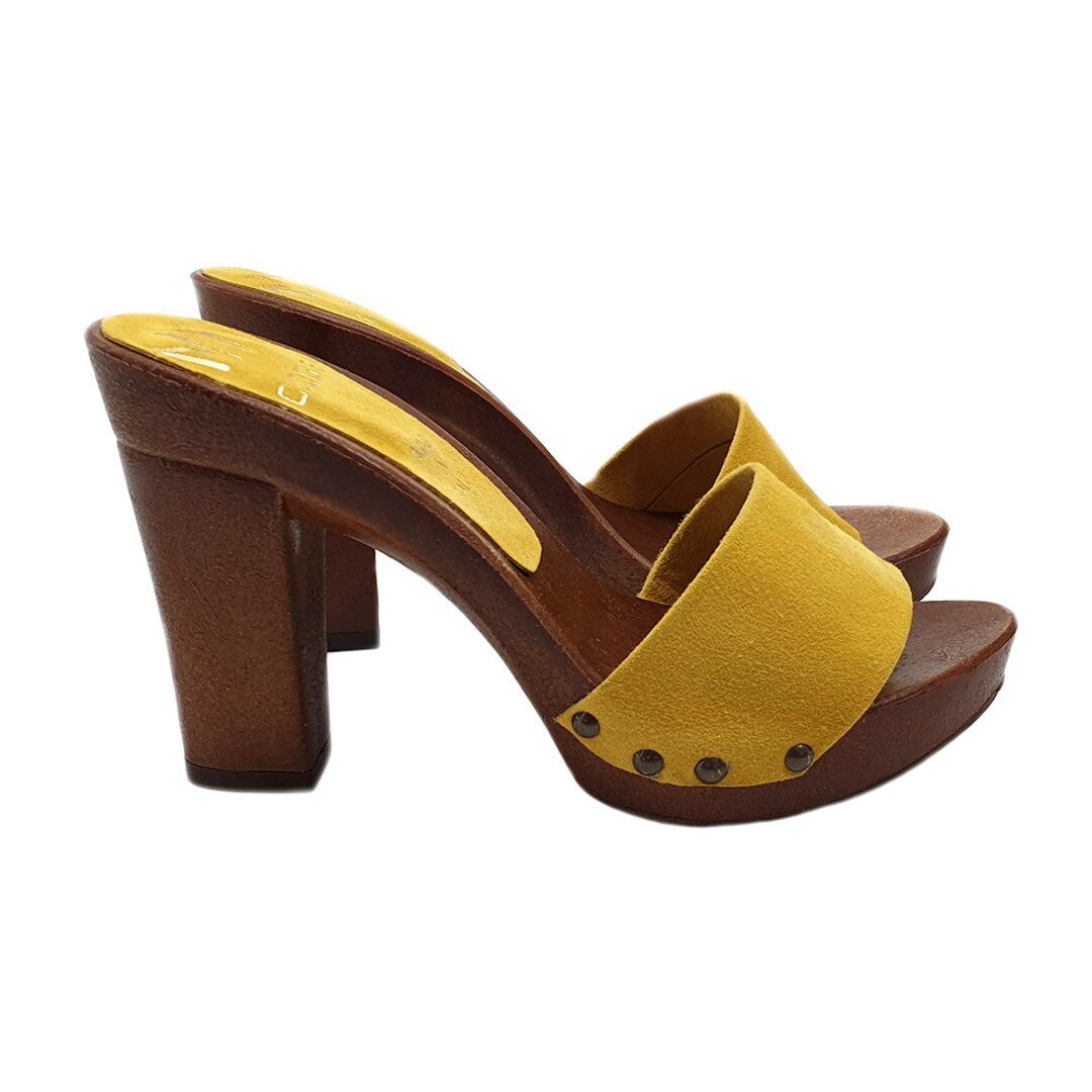 Clogs With Yellow Upper N Suede Heel 10 -MY810 CAM GIALLO - Etsy