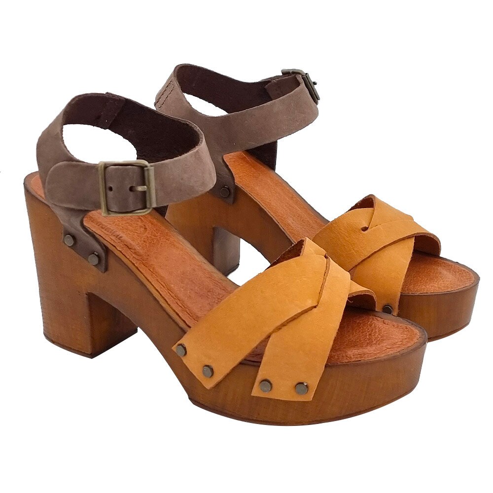 Leather-colored Sandals With Crossed Bands and Heel 9 - Made in Italy ...