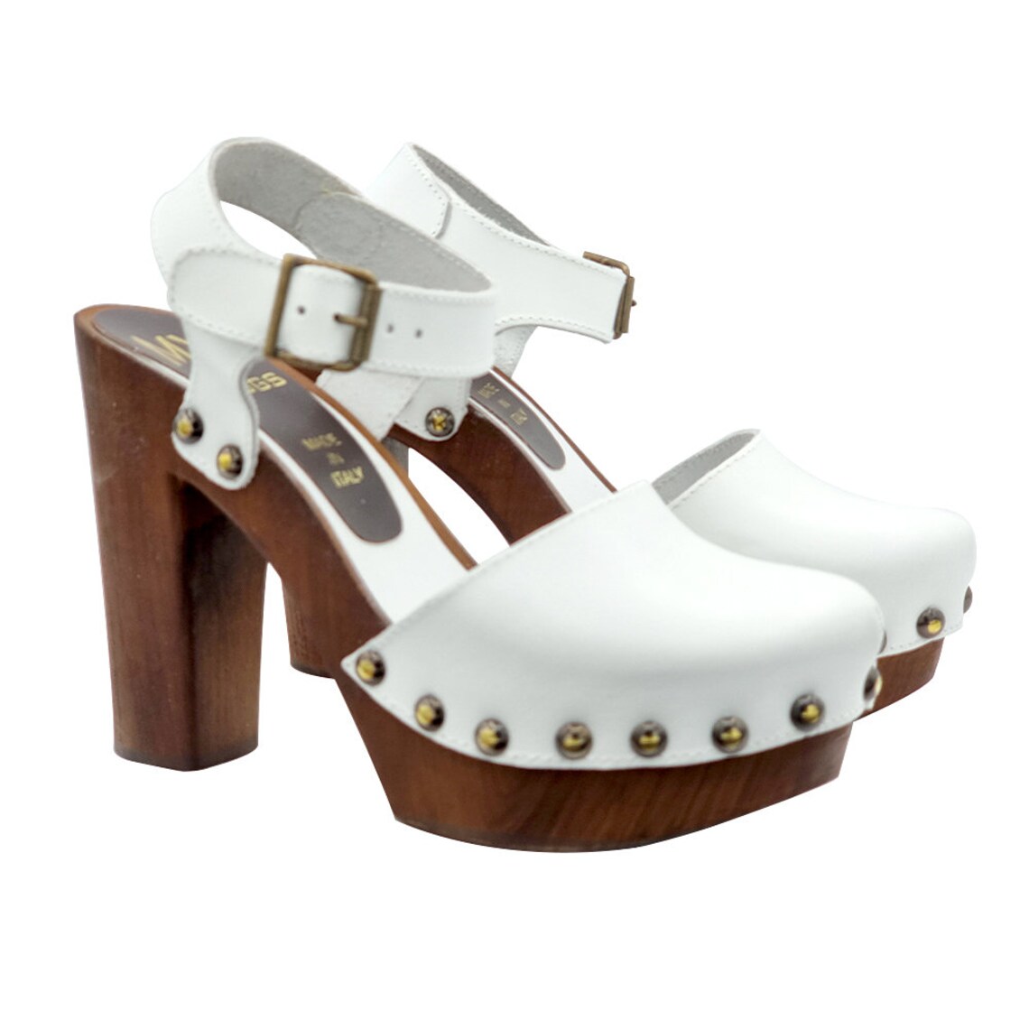 Swedish Clogs Closed With High Heel and Strap - MY462 BIANCO - Etsy
