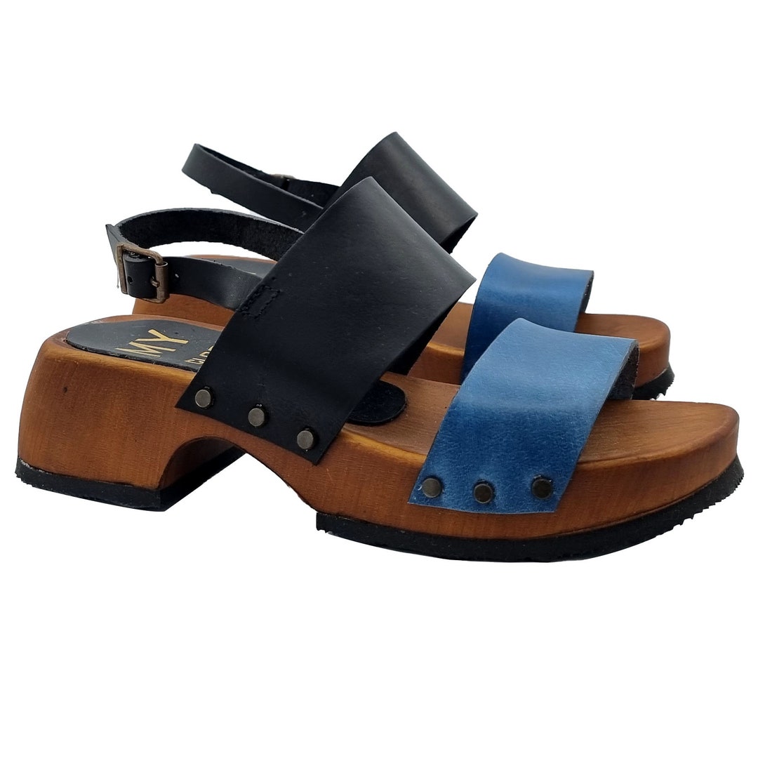 Low Clogs With Two-tone Leather Bands and Strap - Made in Italy - MY213 ...