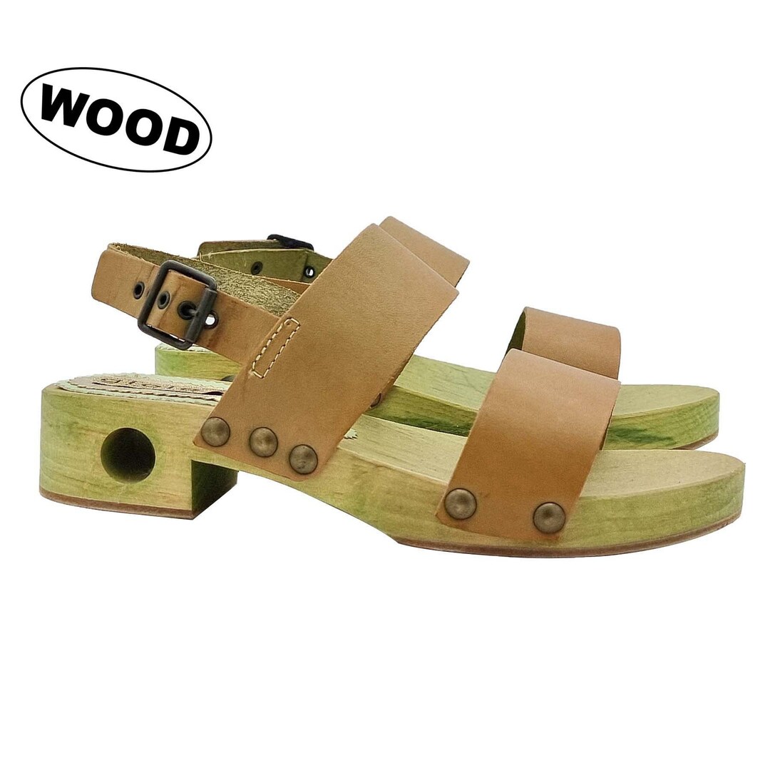 Green Women's Clogs With Leather Bands and Strap - Made in Italy ...