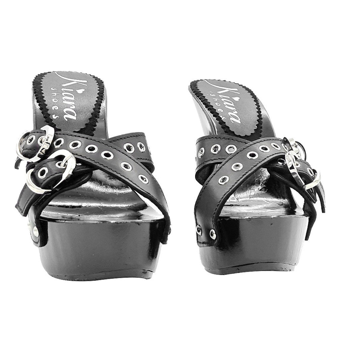 Black Clogs With Crossed Bands and Silver Buckles Made in - Etsy