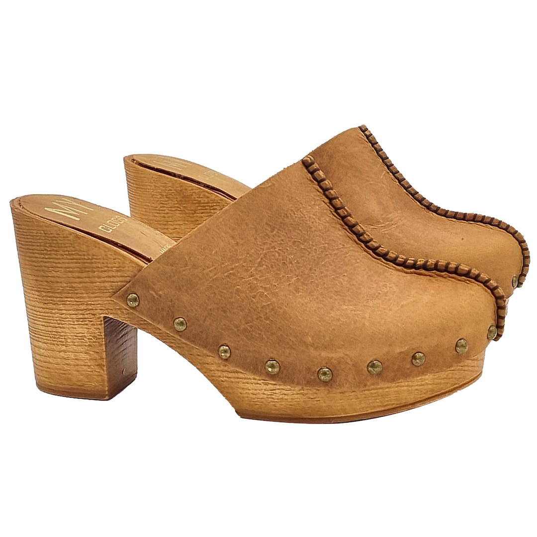 Women's Sabot in Brown Leather With Wide Heel - Made in Italy - MY284 ...